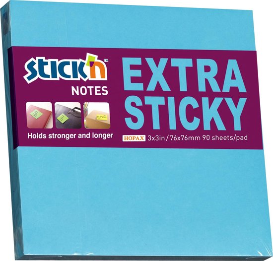 Stick'n sticky notes - 76x76mm - Extra Sticky - Neon Blauw - 90 ...