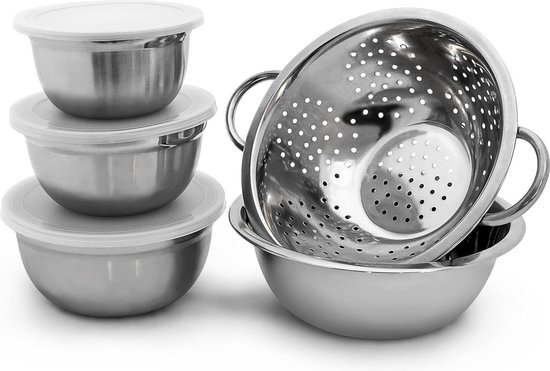Roestvrij stalen schalenset 10x24x30cm - 5 delig - kommen met deksel ...