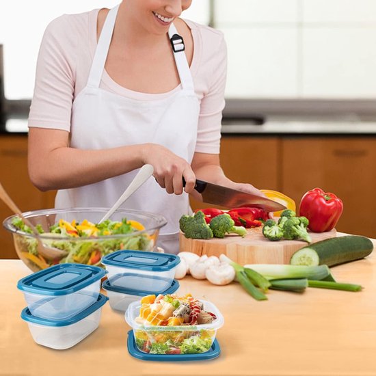 10 Pcs Rectangle Plastic Portions Sets with Lids - Food Storage Cabinet ...