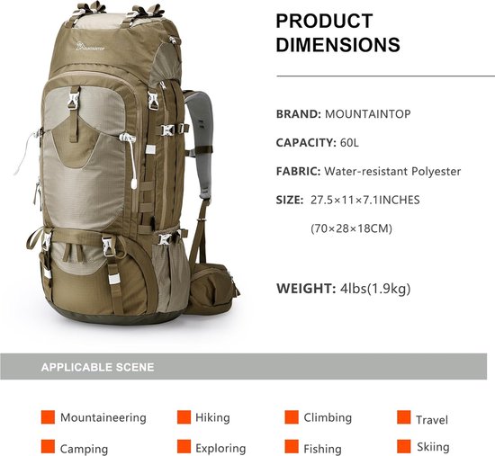 Backpack rugzak 60 liter - Voor dames en heren - Met regenhoes | bol