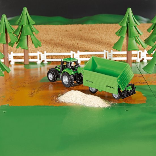 SIKU 1606, DEUTZ-FAHR-trekker met 2-assige Fortuna-aanhanger, metaal ...