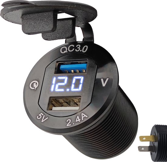 ProRide 12V USB Autolader 2 Poorten Inbouw met Voltmeter - 5V/2.4A ...