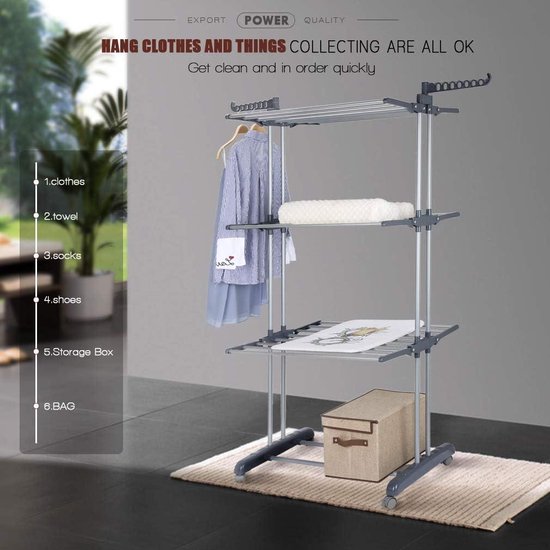 Droogrekken Wasrek op 3 Etages met Parkeerrem Wielen - Roestvrijstalen ...