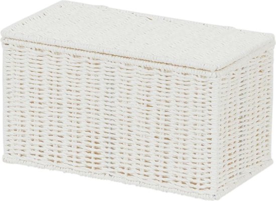 Handgeweven Papieren Touw Rieten Mand met Deksel - Wit - Opbergmand ...