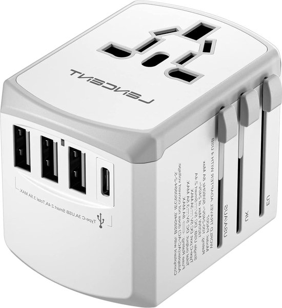 Travel Adapter - Reisstekker Wereldwijd met 3 USB - Type-C - AC ...