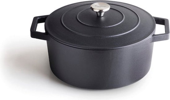 Ronde gietijzeren kookpot 28 cm - Mat zwart | bol