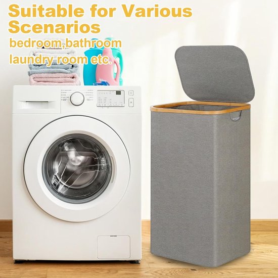Opvouwbare wasmand met deksel en handgrepen - Grote wasmand voor badkamer, slaapkamer... | bol