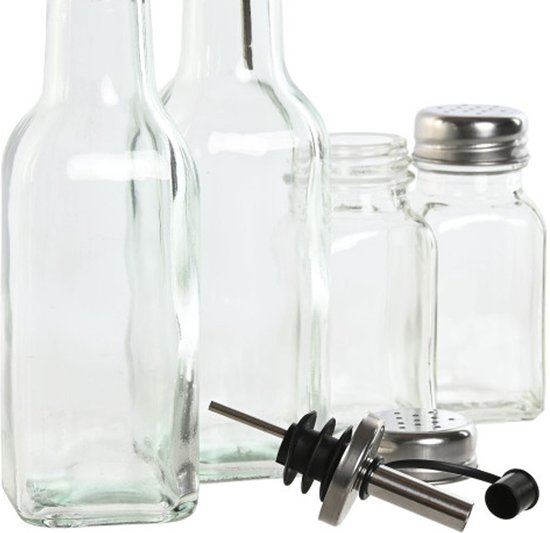 Items Azijn/Olie flessen tafelset - met peper/zout vaatjes - glas ...