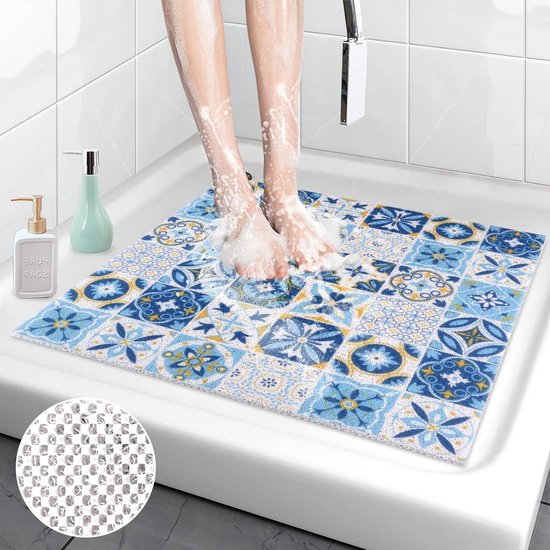 60x60 cm vierkante badmat - zachte PVC-luffa badmat met afvoer - anti ...