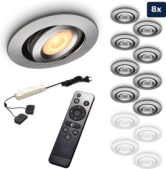 Ledisons Piccolo - Set met 8 zilveren LED inbouwspots en ...
