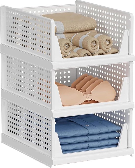 Stackable Wardrobe Storage Box Cupboard Organizer 3 Pcs - Foldable ...