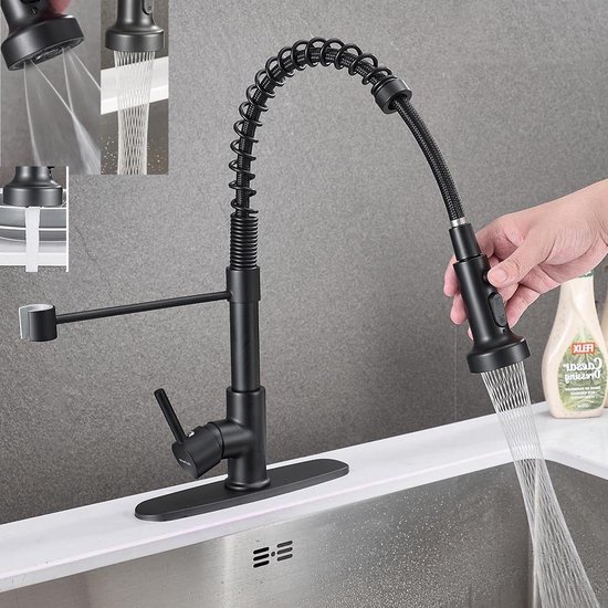Keukenkraan zwart mengkraan wastafelkraan - 360 graden draaibaar - stevig koper... | bol