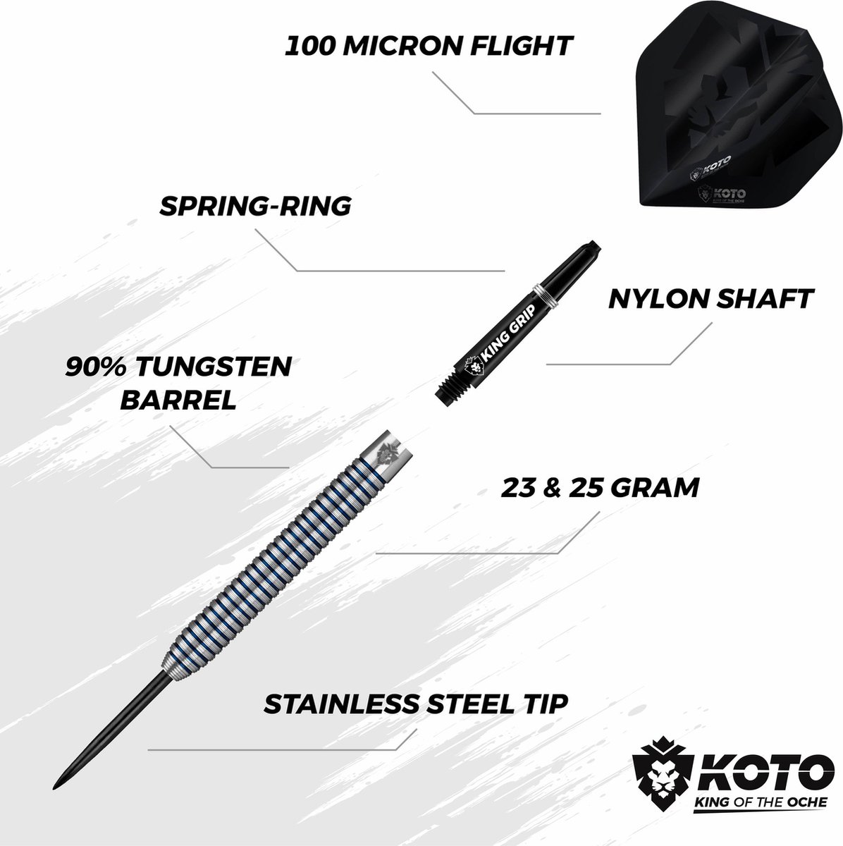 KOTO Tiger Blue Paint 90% Tungsten Darts, 25 Gram Steeltip Dartpijlen ...