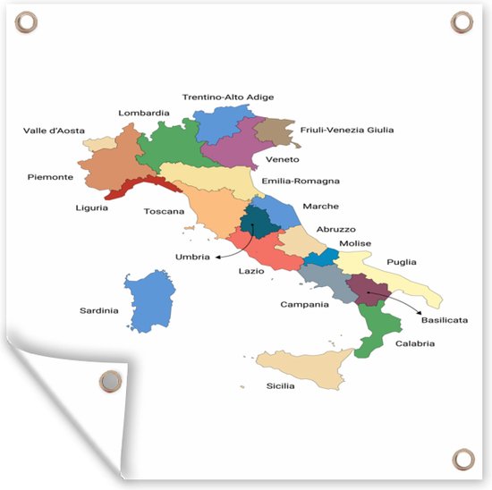 Tuinposters Kaart met de regio's van Italië - 50x50 cm - Tuindoek ...
