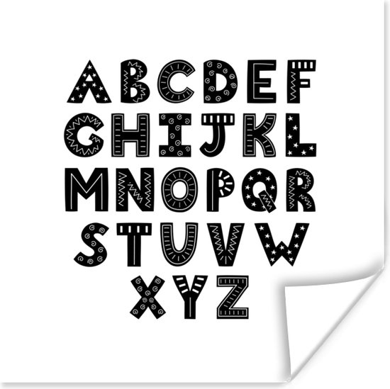 Poster Illustratie alfabet met versierde en zwarte letters - 50x50 cm | bol