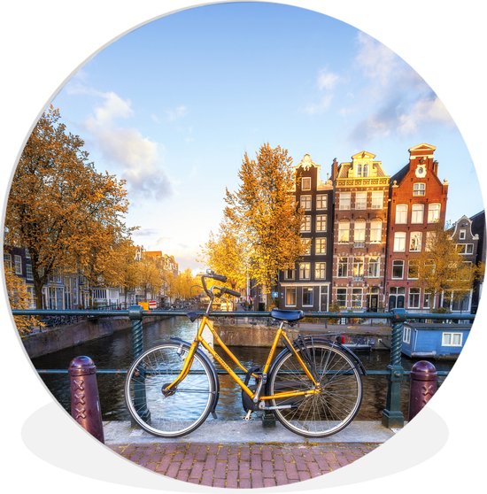 WallCircle - Wandcirkel ⌀ 140 - Fiets voor de gracht met uitzicht op ...