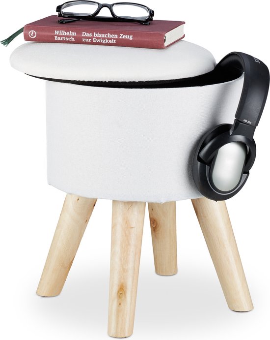 Relaxdays Tabouret avec rangement - rond - pouf - repose-pieds - bois ...
