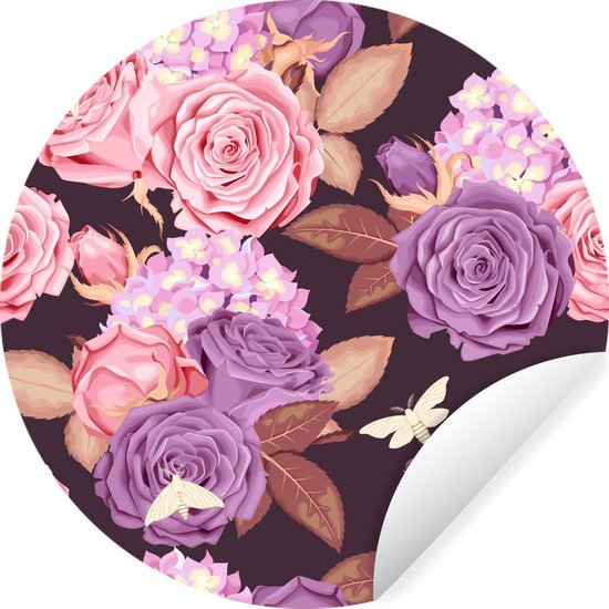 WallCircle - Muurstickers - Behangcirkel - Bloemen - Vlinders - Roze - Paars - ⌀ 120... | bol