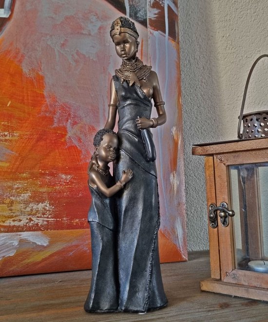 Afrikaanse kunst - Afrikaanse beelden vrouw met kind 30cm | bol.com