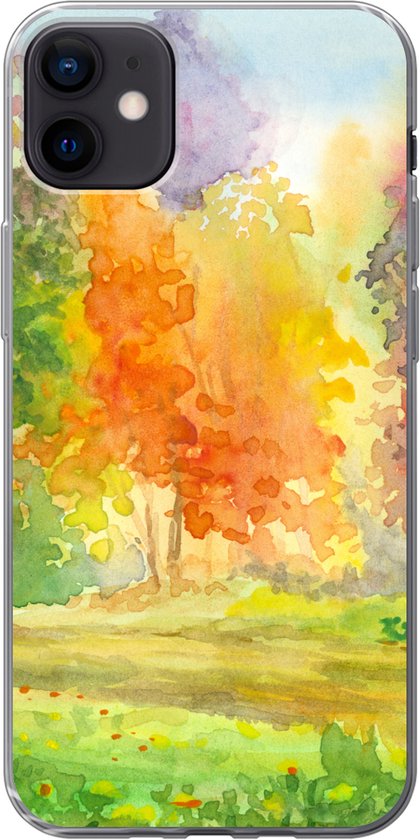 iPhone 12 mini hoesje - Een kleurrijke tekening van bomen - Siliconen Telefoonhoesje | bol