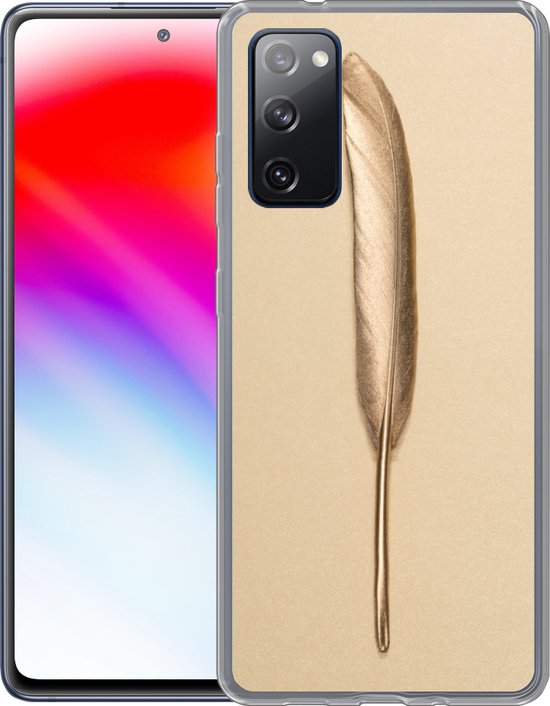 Samsung Galaxy S20 FE hoesje - Goud geverfde veer op een gouden achtergrond -... | bol.com