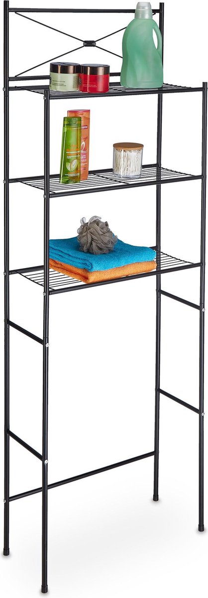 Relaxdays wasmachine rek - toiletrek metaal - badkamerrek 3 etages ...