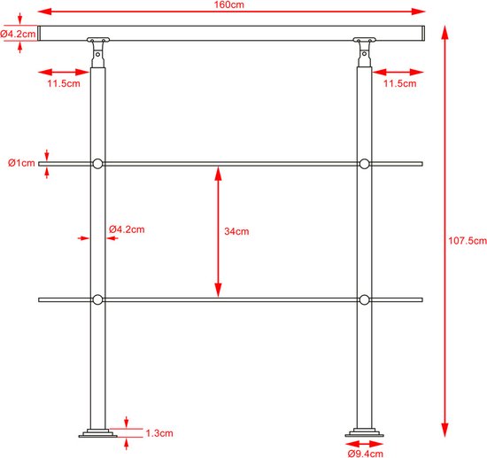 Monza Trapleuning - Roestvrij staal - 160 cm - 2 Stutten | bol.com