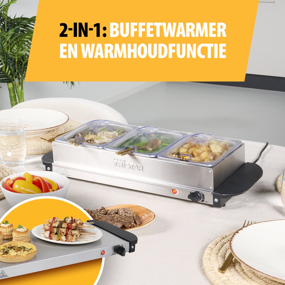 Tristar Buffetwarmer BP-6283 - Buffet Serveerder en Warmhoudplaat - 3 x ...