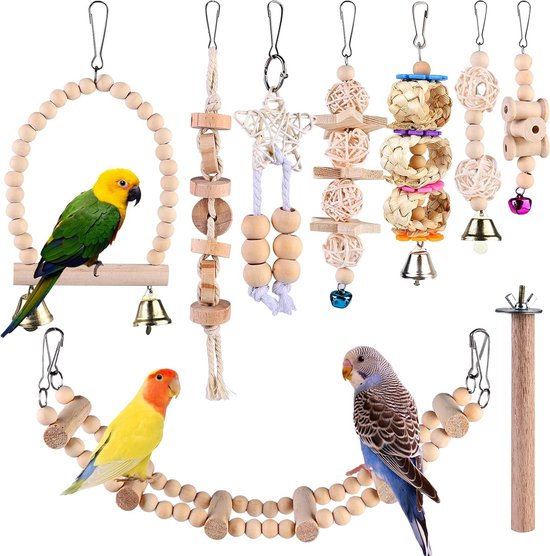 Speelgoed voor Vogels,9 PCS Vogel Papegaai Speelgoed,Houten Vogel Kauwen... | bol