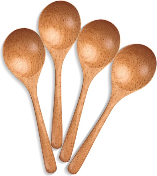 Natuurlijke houten lepel, 4 stuks houten lepels, eetlepels, soeplepel ...