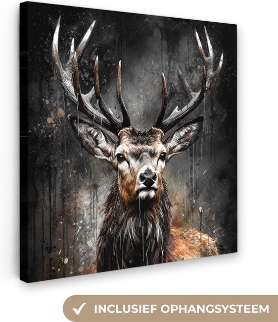 Canvas schilderij 20x20 cm - Hert zwart - Kamer decoratie accessoires ...