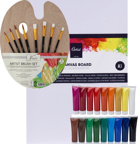 Complete hobby schilderij maken verf set - 2x canvas schildersdoeken ...