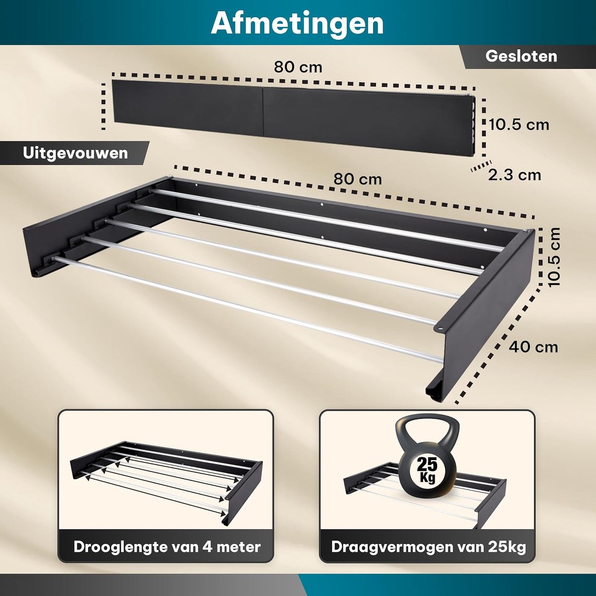 Equivera Wanddroogrek - Wanddroogrek Inklapbaar - Droogrek - Wand ...