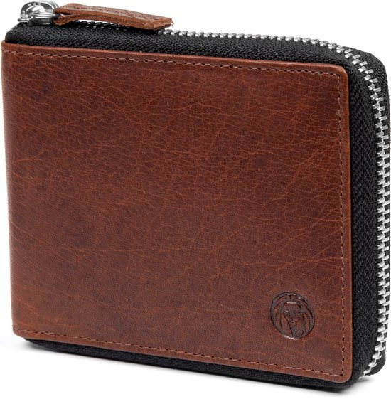 Lucleon Montreal lichtbruine leren RFID portemonnee met rits voor heren ...
