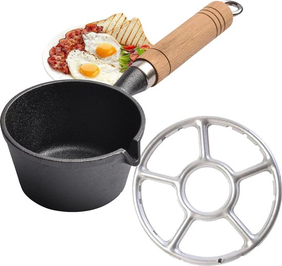 Gietijzeren pan, mini-koekenpan Gietijzer, kleine koekenpan met houten ...