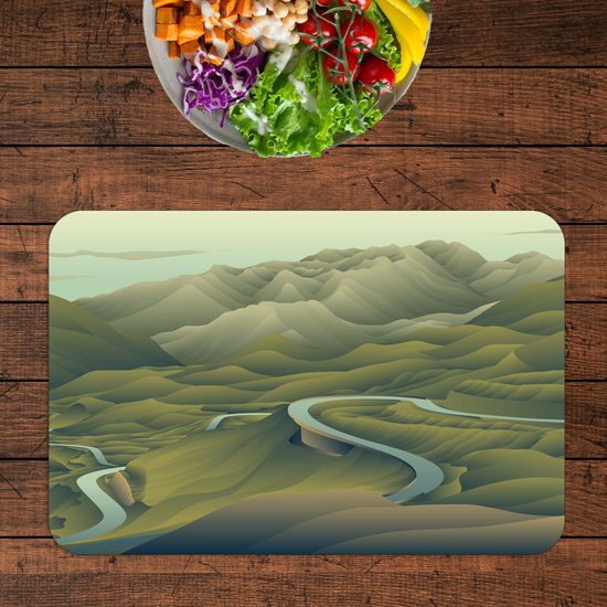 BWK Flexibele Placemat - Getekende Lange Kronkelende Weg door Bergen ...