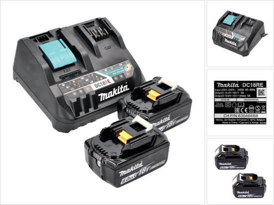 Makita Power Source Kit 18 V met 2x BL 1860 B accu 6.0 Ah ( 2x 197422-4 ) + DC 18 RE... | bol