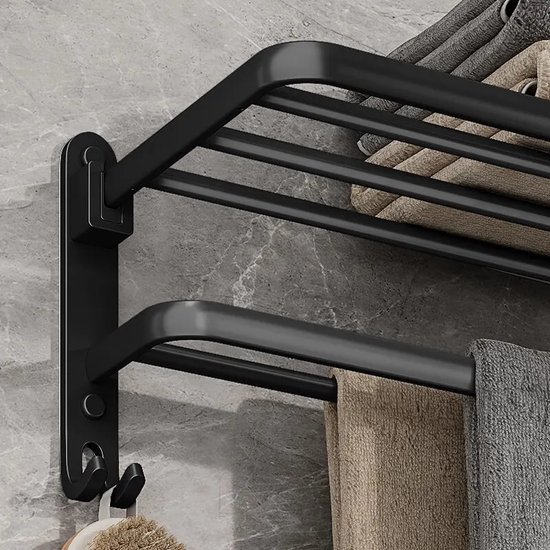 Matte Zwarte 50CM Opvouwbare Houder Met Haak Handdoekhouder ...