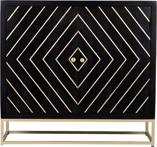 Buffetkast art deco PRISMIN - 2 deuren - Mangohout en metaal - Zwart en ...