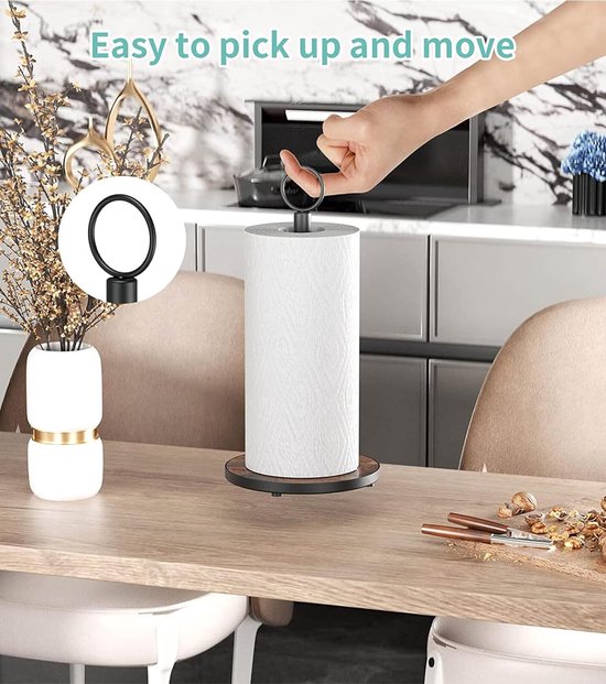 Keukenrolhouder Staand met zware houten basis, Papierrolhouder in ...