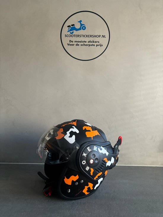 Helmstickers - Shark helm - Boxer helm - Camo - Oranje & Wit - Piaggio ...