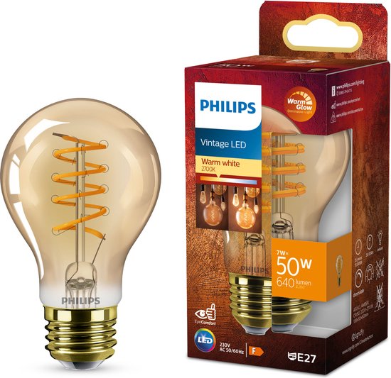 Philips Deco LED - WarmGlow - 50W - E27 fitting - A60 Standaard lampvorm -... | bol