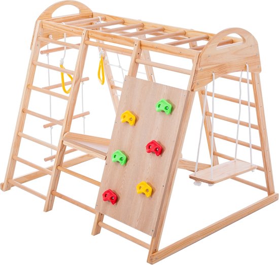 YMA® Houten Klimset - Klimrek met Glijbaan en Schommel - Veelzijdig ...