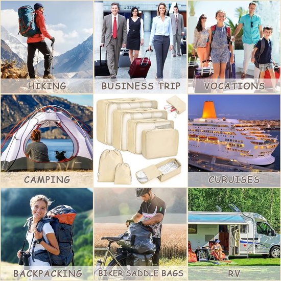 RYER Koffer-organizers, 8-delige set, kledingtassen voor kleding en ...