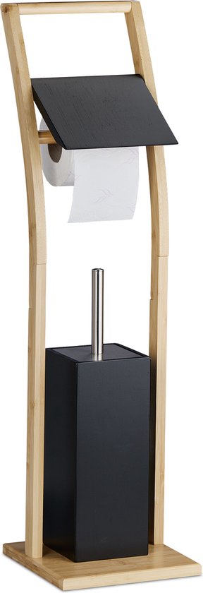 Relaxdays toiletaccessoires set - bamboe - zwart -- toiletborstelhouder ...