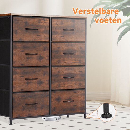 Commode - kast - opbergkast, 8 laden van stof met handgrepen - metalen ...
