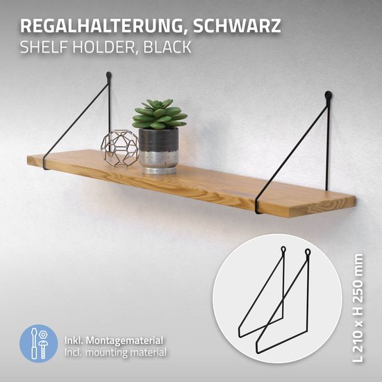 ML-Design 6 stuks plank beugel 200mm zwart, metaal, driehoekige plank ...