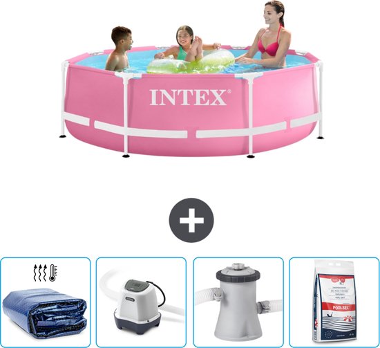 Intex Rond Frame Zwembad - 244 x 76 cm - Roze - Inclusief Solarzeil ...