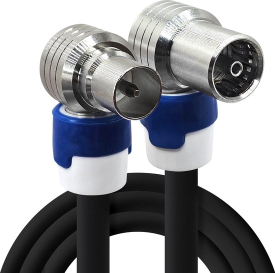 Coax kabel 5 meter - Zwart - Male en Female haakse pluggen - 4K Ultra ...
